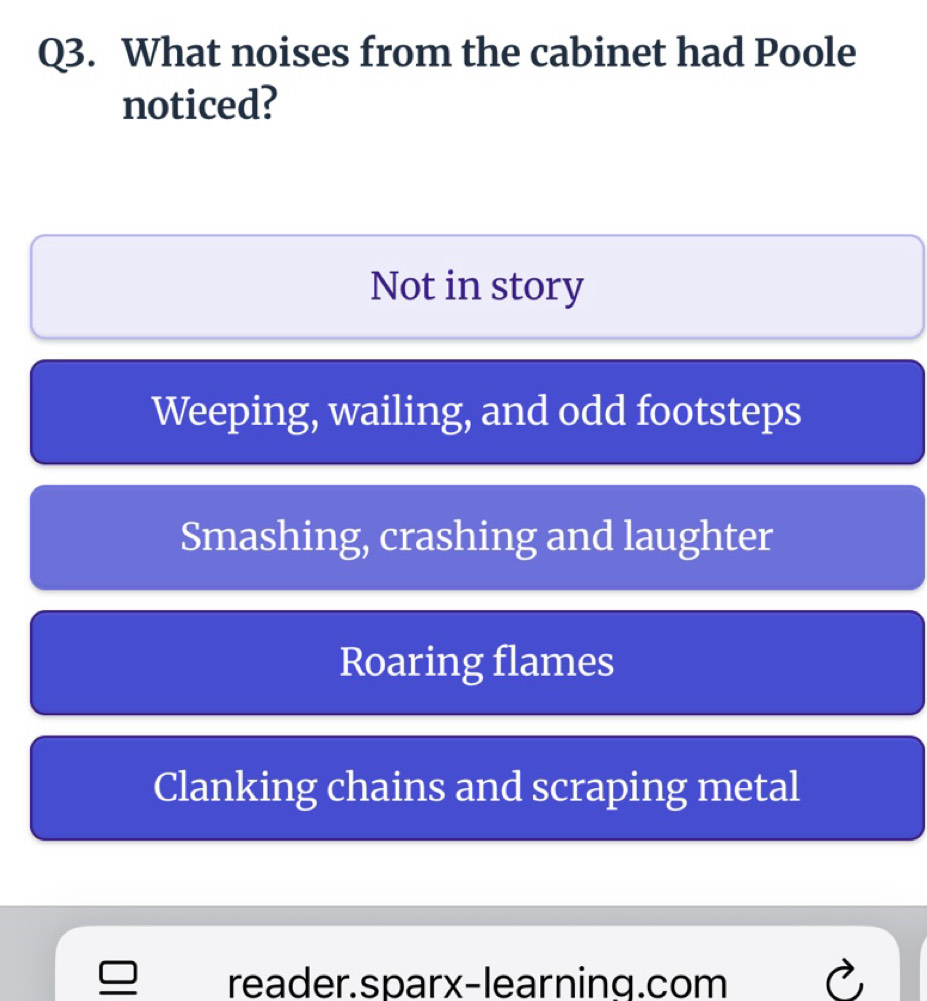 Solved: What noises from the cabinet had Poole noticed? Not in story ...