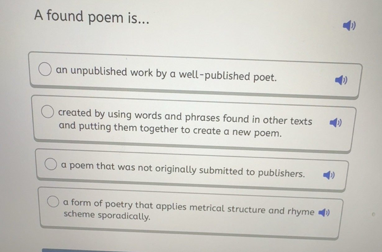 Solved: A found poem is... an unpublished work by a well-published poet ...