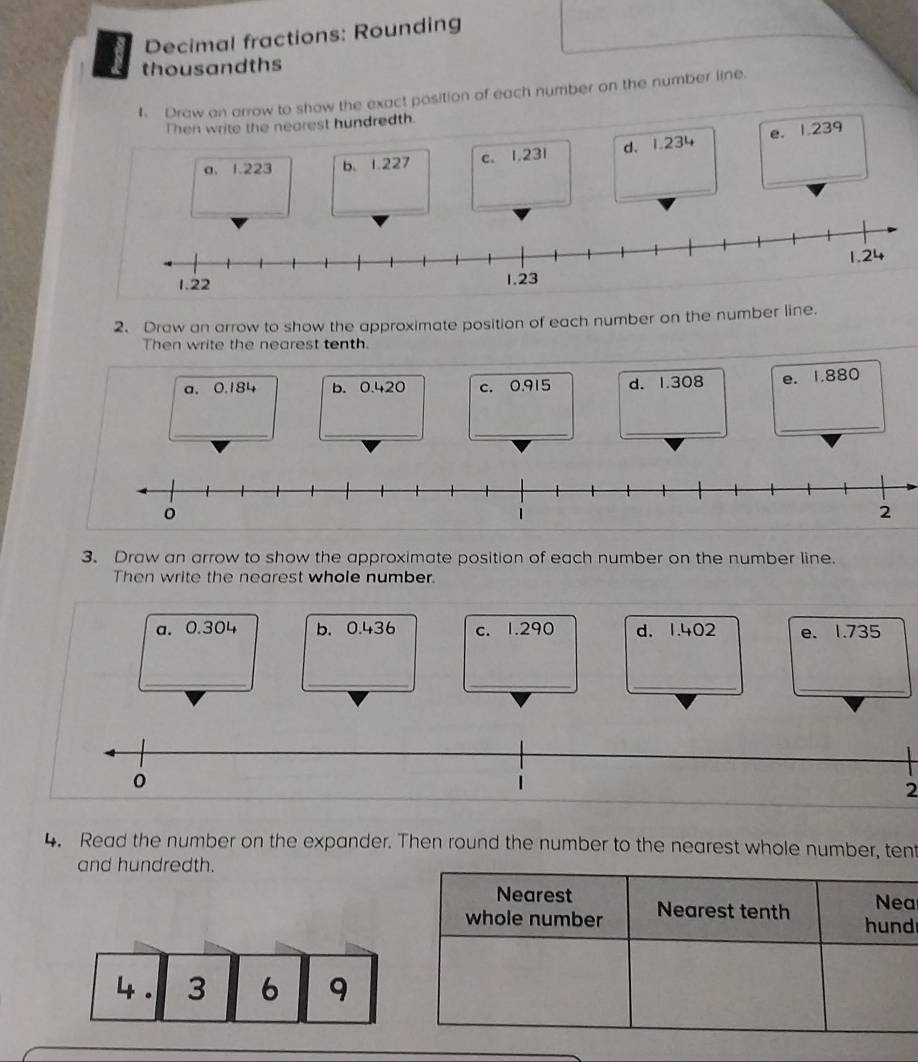 Solved: Decimal fractions: Rounding thousandths t. Draw an arrow to ...