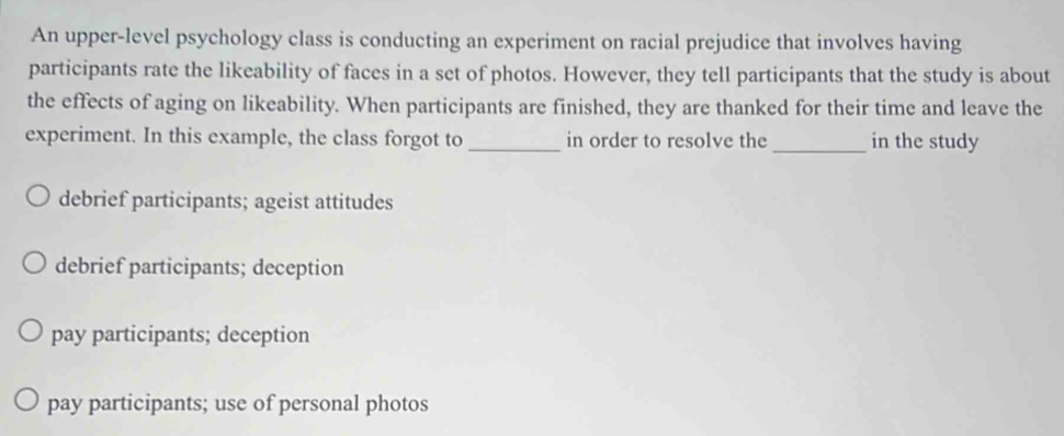 Solved: An upper-level psychology class is conducting an experiment on ...