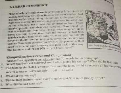 Solved: A CLEAR CONSIENCE The whole village soon learnt that a large ...