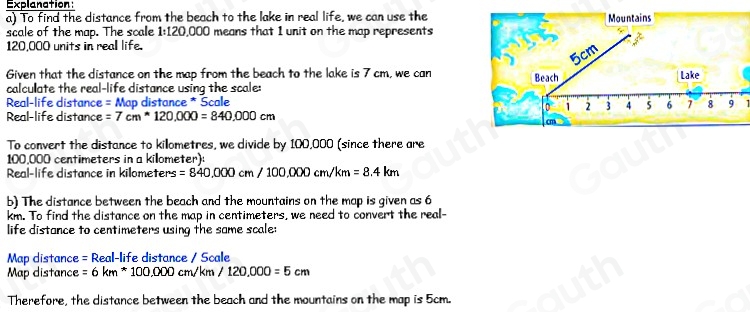 Solved: The scale of the map below is 1:120,000 a) What is the distance ...