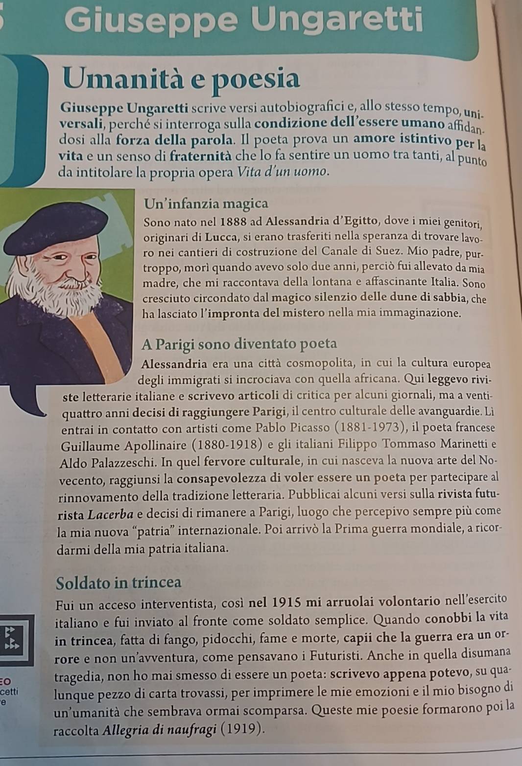 Risolto:Giuseppe Ungaretti Umanità e poesia Giuseppe Ungaretti scrive ...