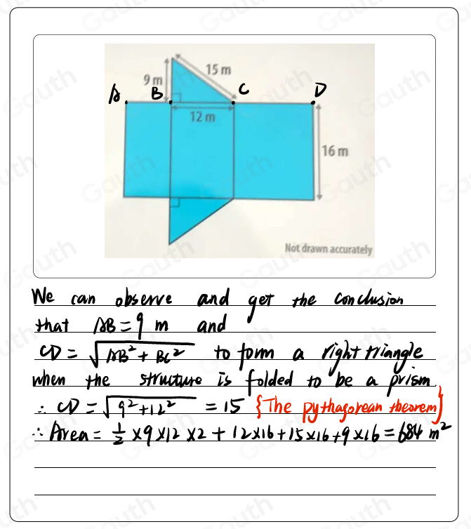 Solved: A triangular prism and its net are shown below. Work out the ...