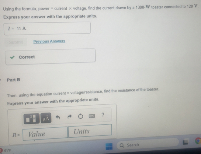 Solved: Using the formula, power = current × voltage, find the current ...