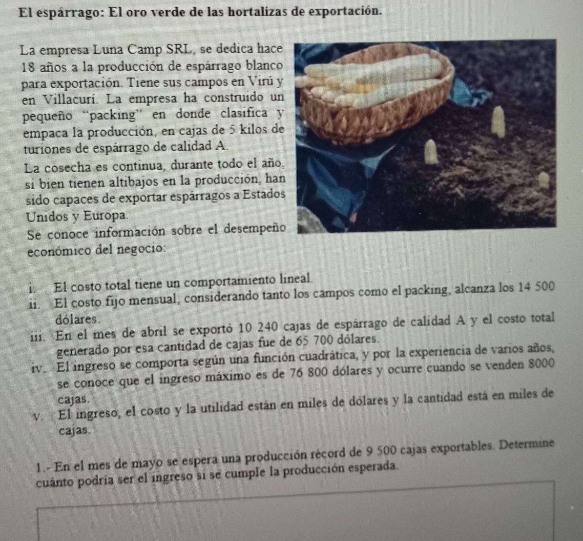 Resuelto:El espárrago: El oro verde de las hortalizas de exportación ...