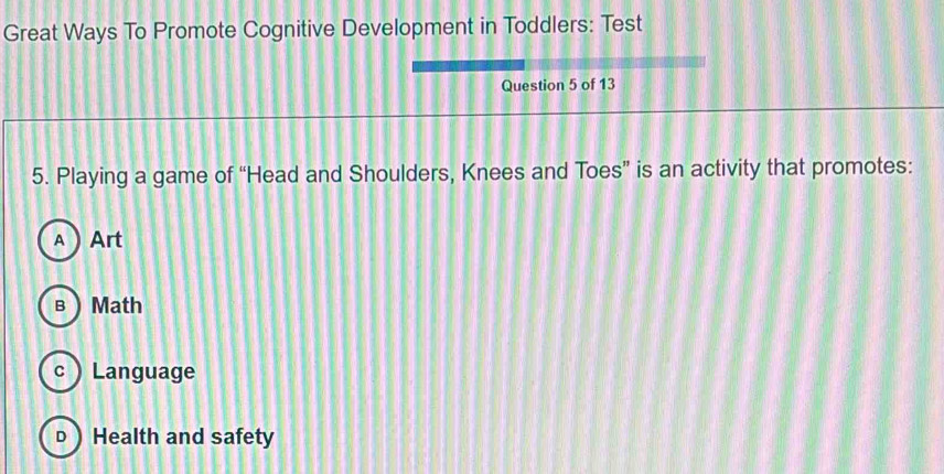 Solved: Great Ways To Promote Cognitive Development in Toddlers: Test ...