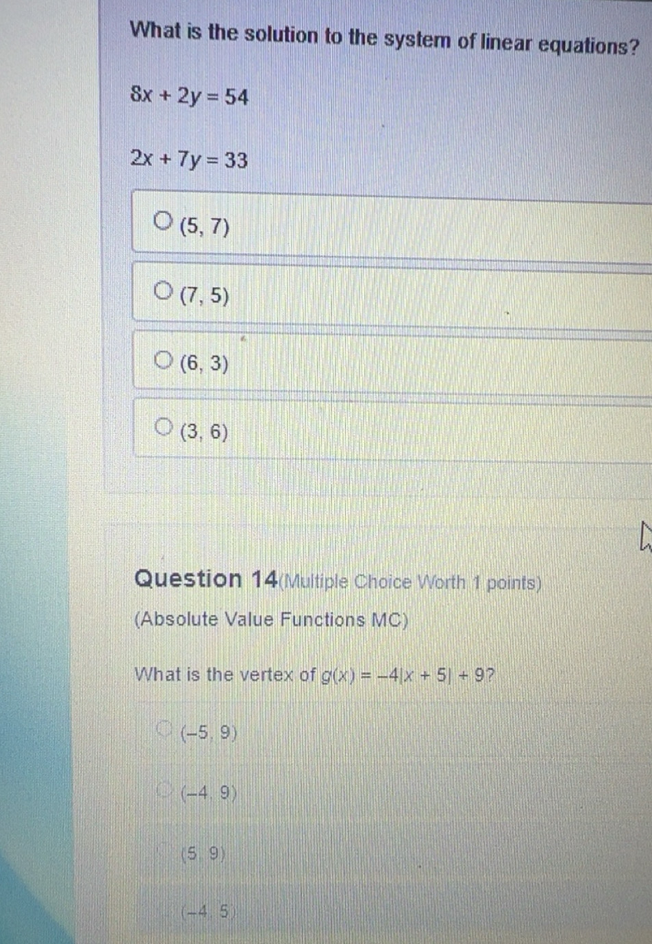 Solved: What is the solution to the system of linear equations? 8x+2y ...