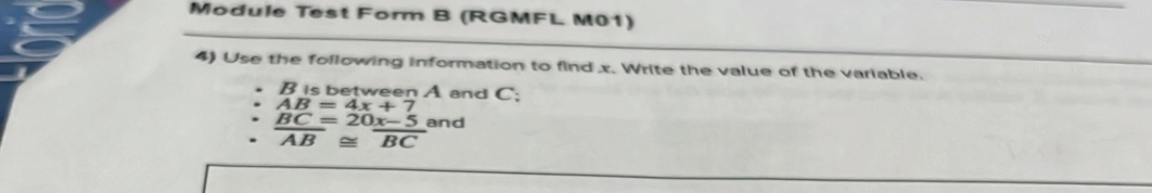 Module Test Form B (RGMFL M01) 4) Use the following information to find ...