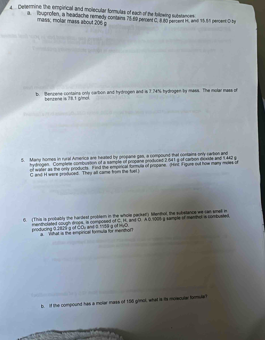 Solved: Determine the empirical and molecular formulas of each of the ...