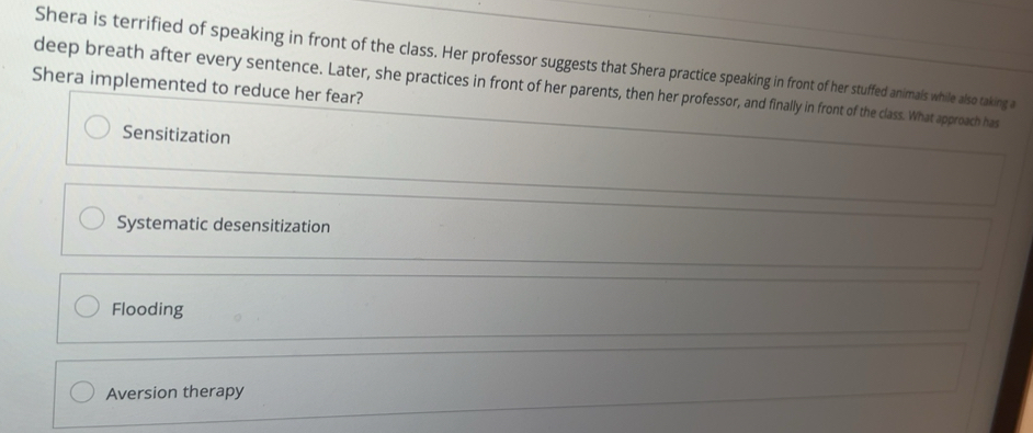 Solved: Shera is terrified of speaking in front of the class. Her ...