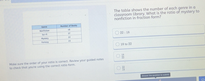 Solved: The table shows the number of each genre in a classroom library ...