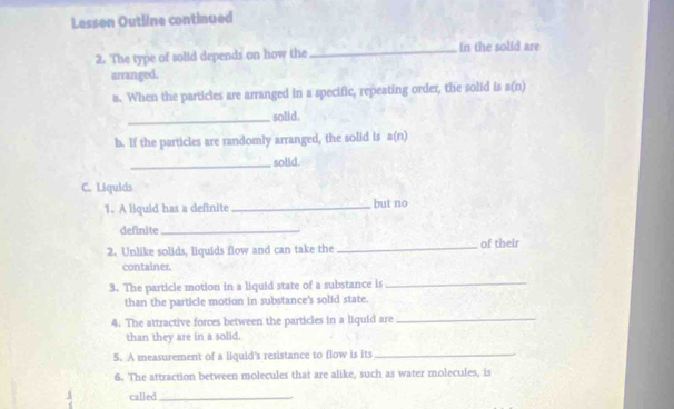 Solved: Lesson Outline continued 2. The type of solid depends on how ...