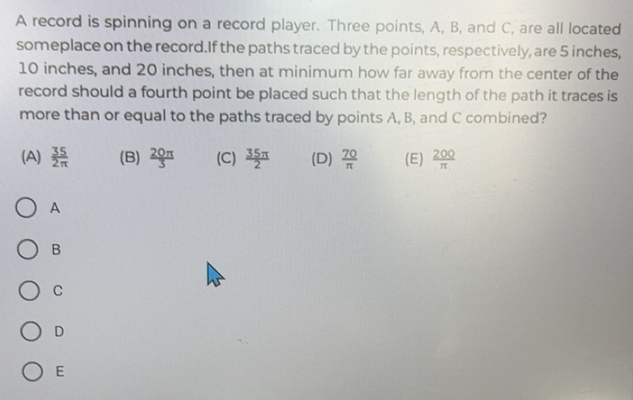 Solved: A record is spinning on a record player. Three points, A, B, and C, are all located ...