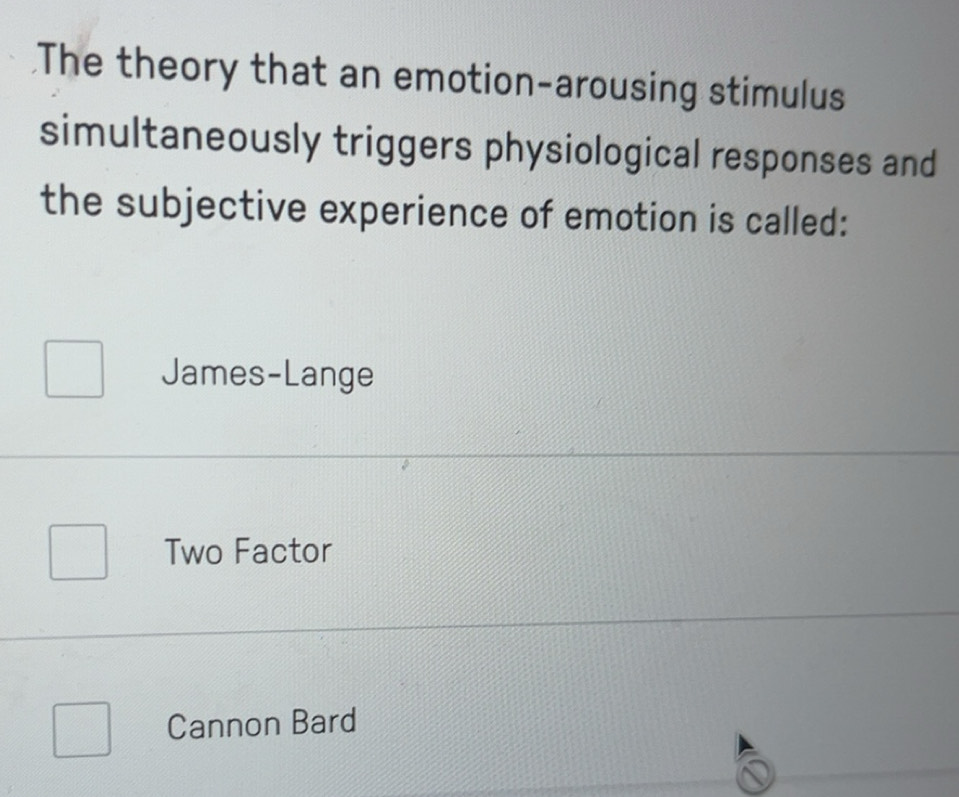 Resuelto:The theory that an emotion-arousing stimulus simultaneously ...