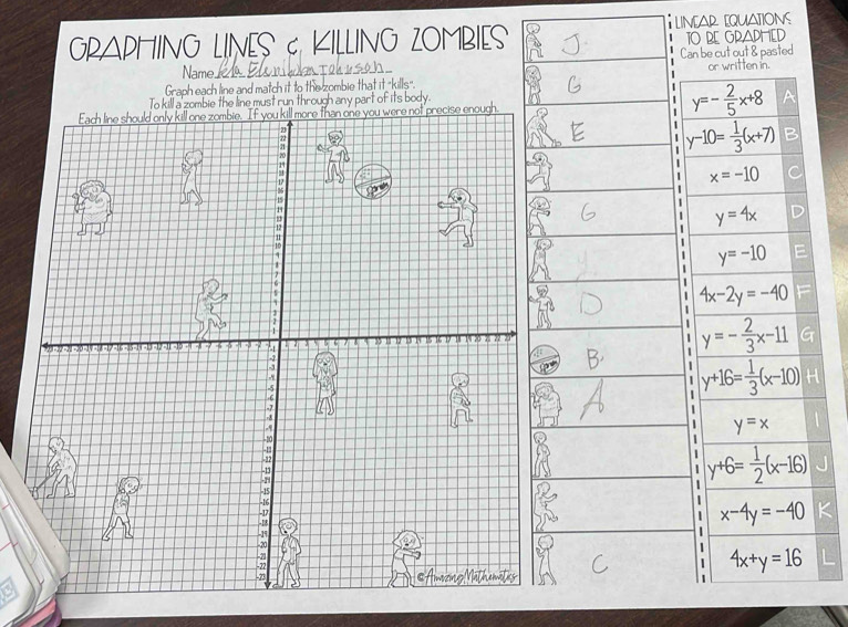 Solved: GRAPHING LINES C KILLING ZOMBIES LINEAR EQUATIONS 1 TO RE ...