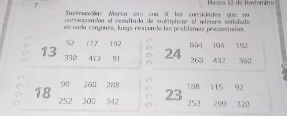 Resuelto:Martes 12 de Noviembre Instrucción: Marca con una X las ...