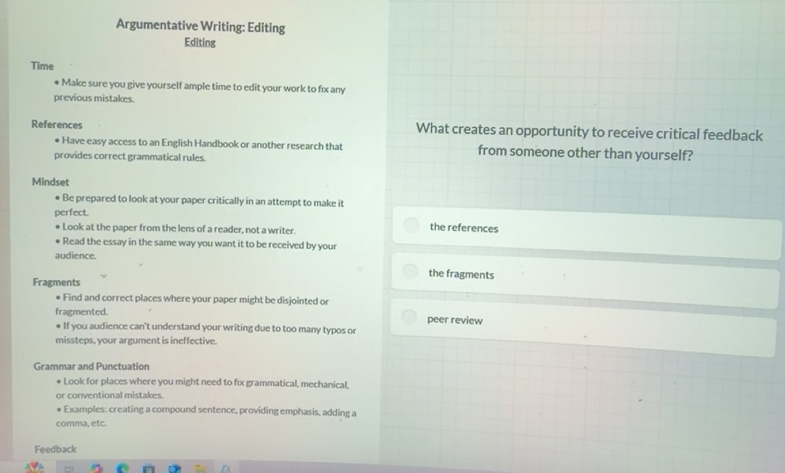 Solved: Argumentative Writing: Editing Editing Time Make sure you give ...