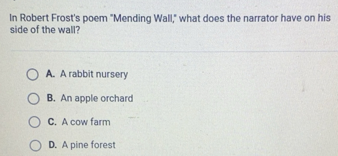 Solved: In Robert Frost's poem "Mending Wall," what does the narrator ...