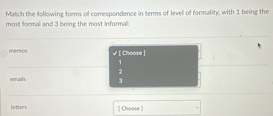 Solved: Match the following forms of correspondence in terms of level ...