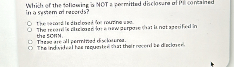 Solved: Which of the following is NOT a permitted disclosure of PII ...