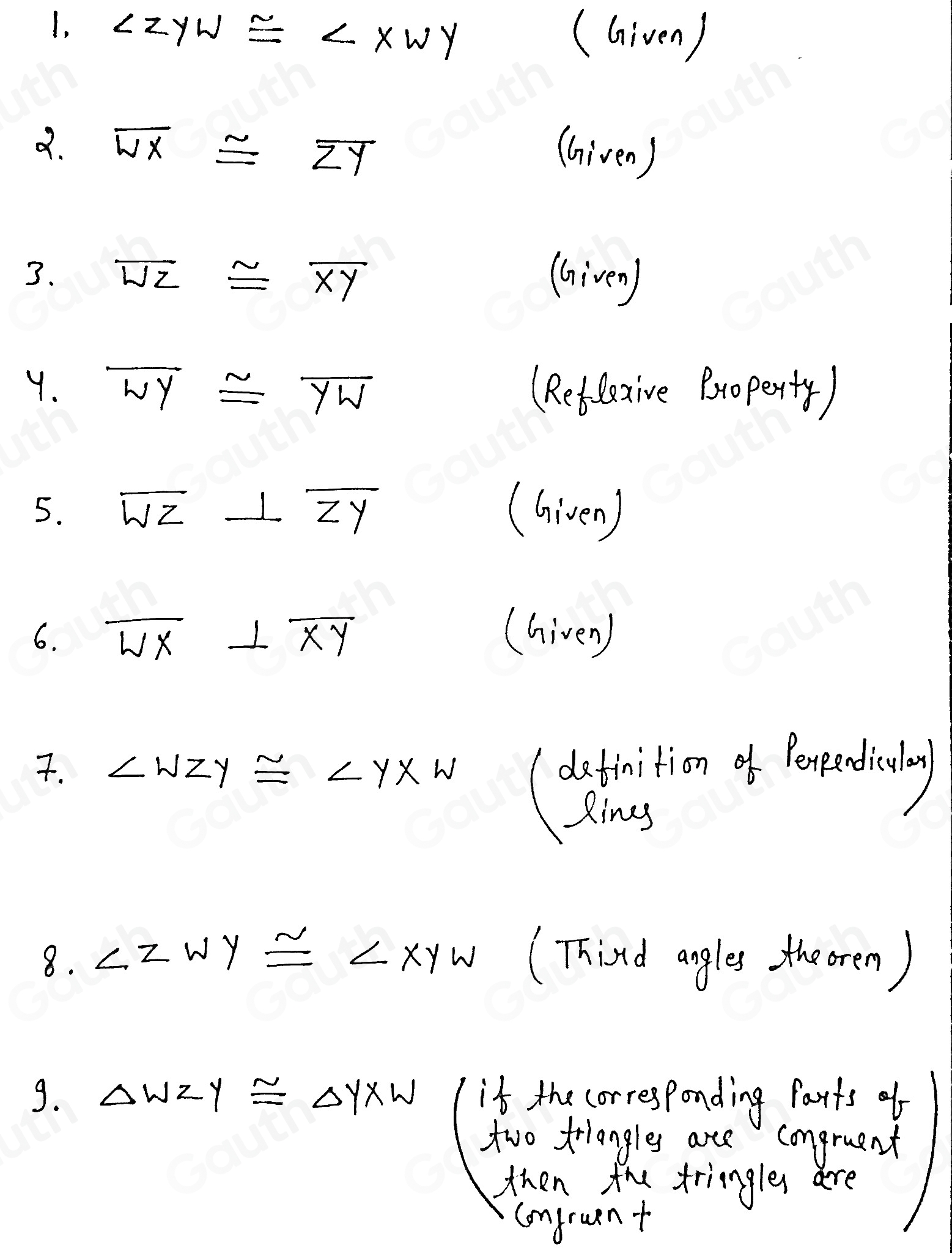 Solved: Identify the proof to show that WZY≌ YXW , where overline WZ⊥ ...