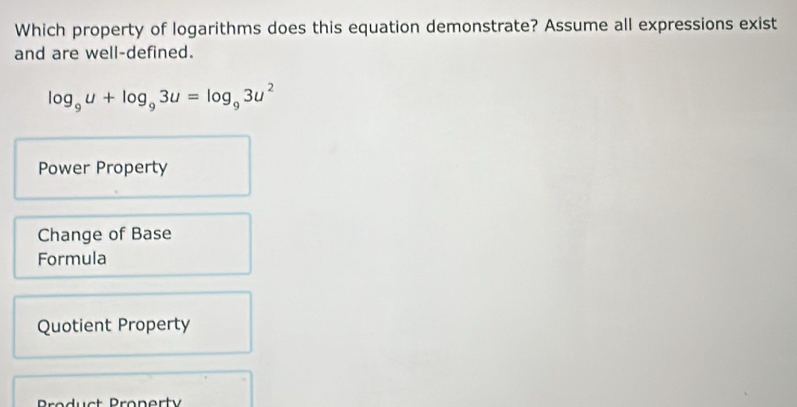 Resuelto:Which property of logarithms does this equation demonstrate ...