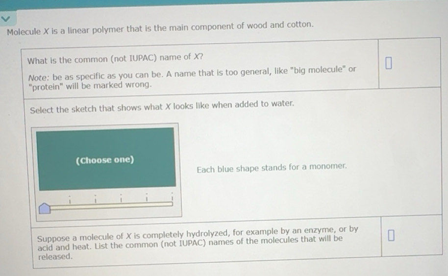 Solved: Molecule X is a linear polymer that is the main component of ...