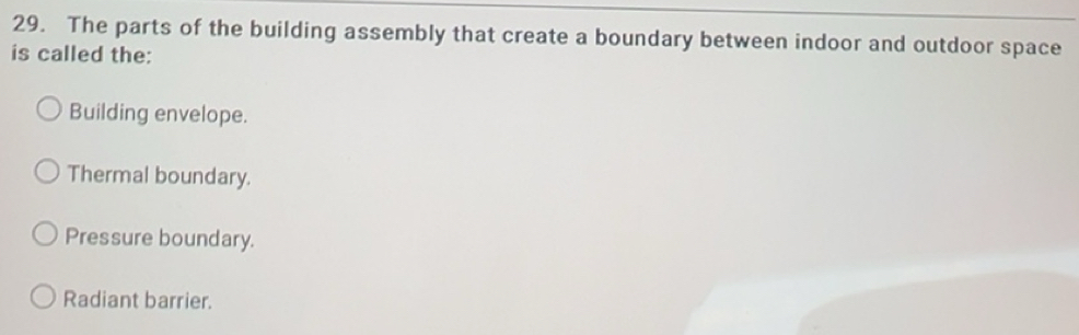 Solved: The parts of the building assembly that create a boundary ...
