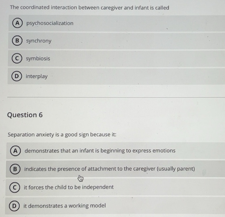 Solved: The coordinated interaction between caregiver and infant is ...