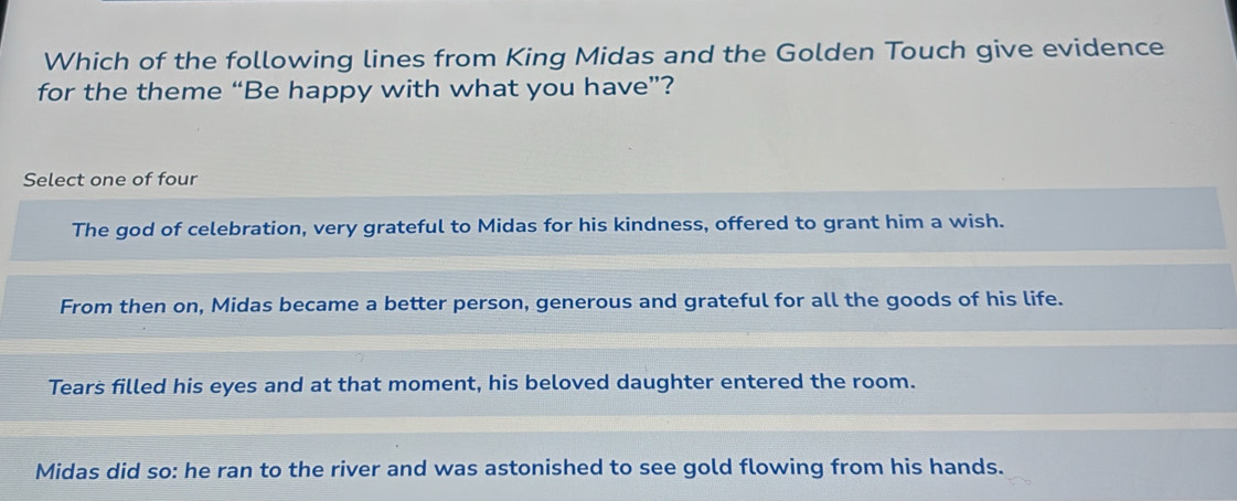 Solved: Which of the following lines from King Midas and the Golden ...