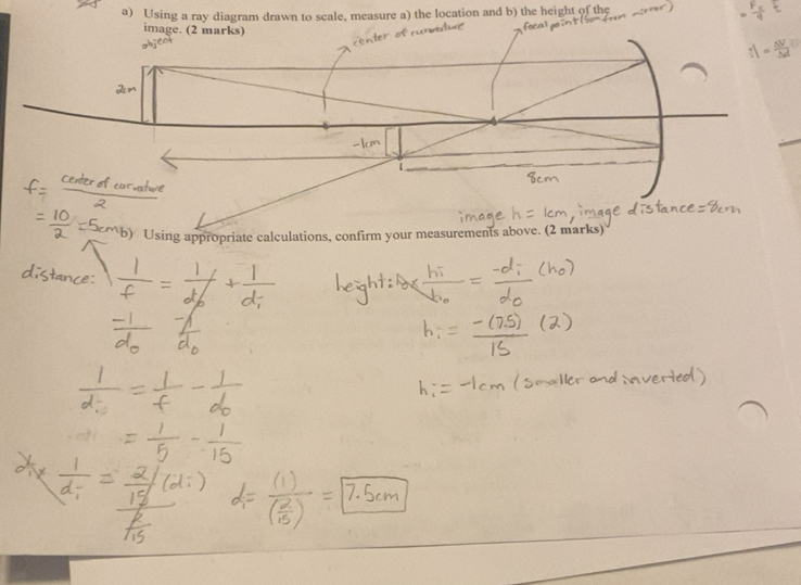 Solved: Using a ray diagram drawn to scale, measure a) the location and ...