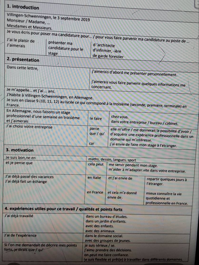 Gelöst:introduction Vill Mo Me Je ... J'ai J’ai 2. Dan Je m J'ha Je sn Fra En A pro et j’ J’ai o