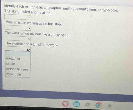 Solved: ldentify each example as a metaphor, simile, personification ...