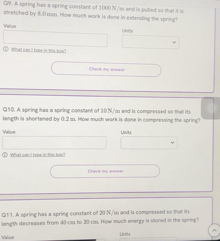 Solved: A spring has a spring constant of 1000 N/m and is pulled so ...