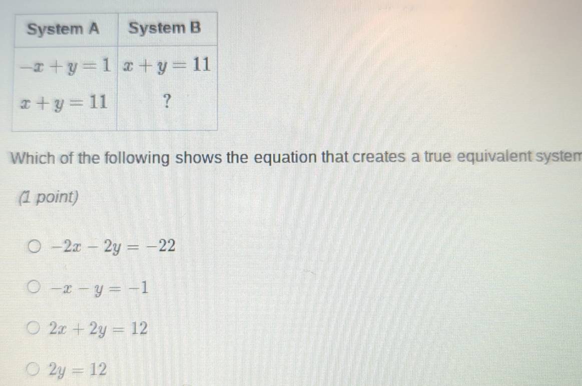 Solved: Which of the following shows the equation that creates a true ...