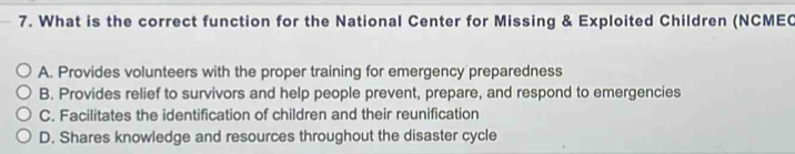 Solved: What is the correct function for the National Center for ...