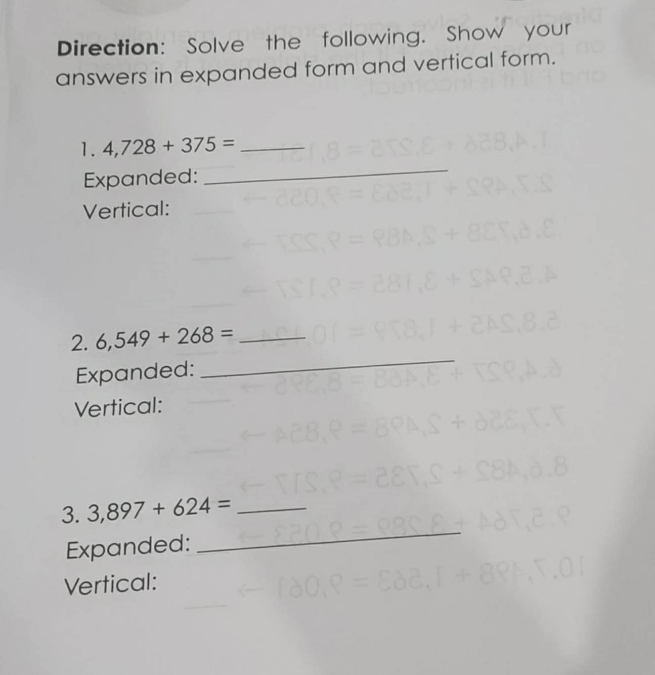 Solved: Direction: Solve the following. Show your answers in expanded ...