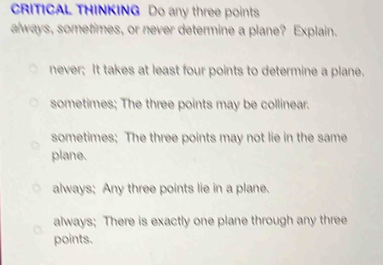 Solved: CRITICAL THINKING Do any three points always, sometimes, or ...