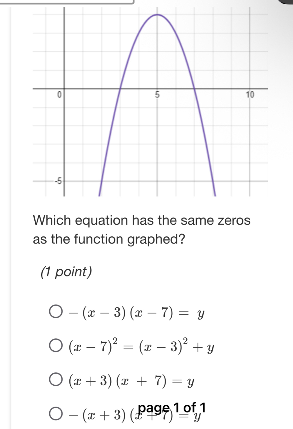 Solved: Which equation has the same zeros as the function graphed? (1 ...