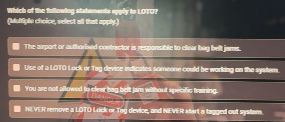 Solved: Which of the following statements apply to LOTO? (Multiple ...