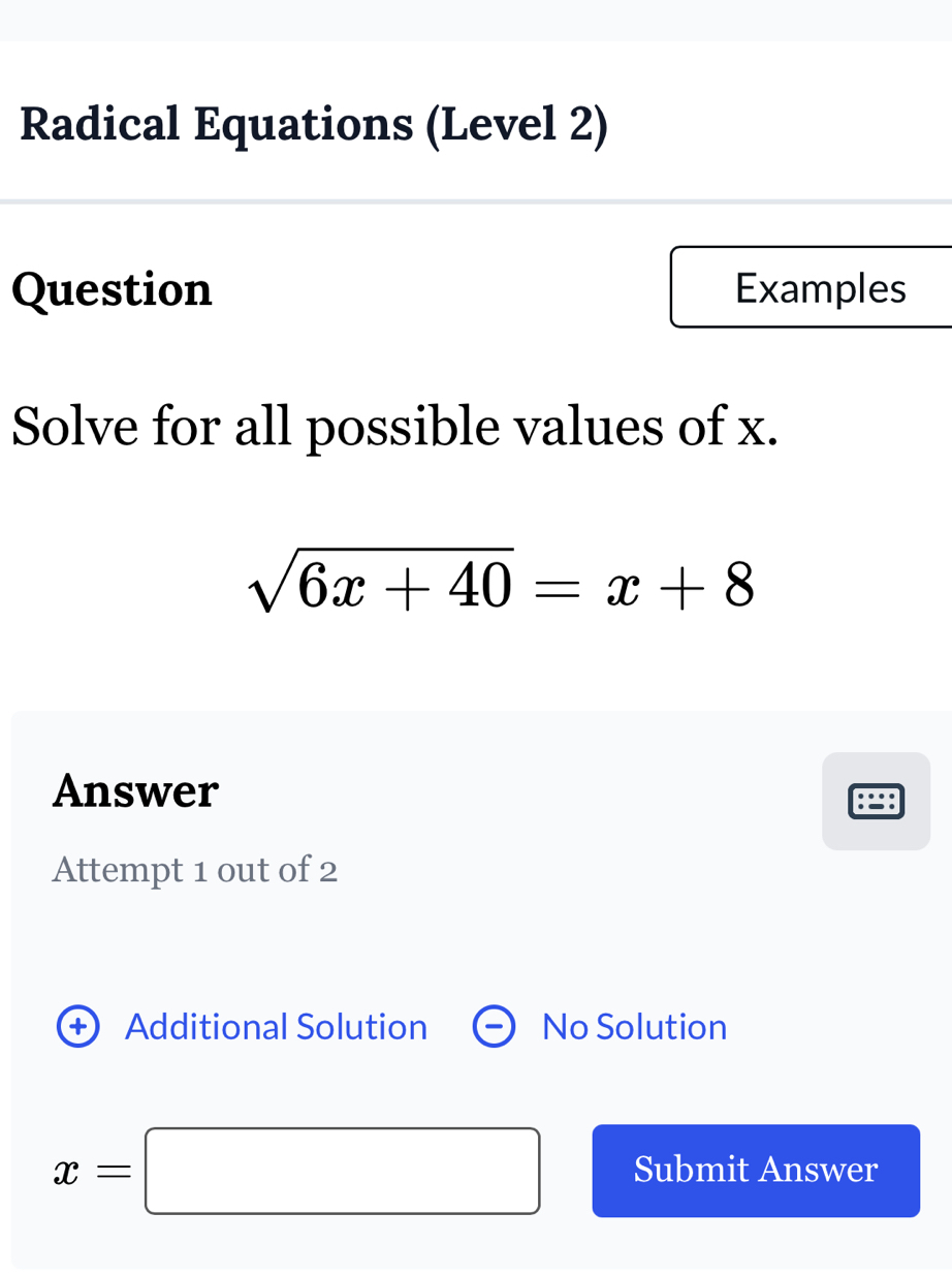 Solved: Radical Equations (Level 2) Question Examples Solve for all ...