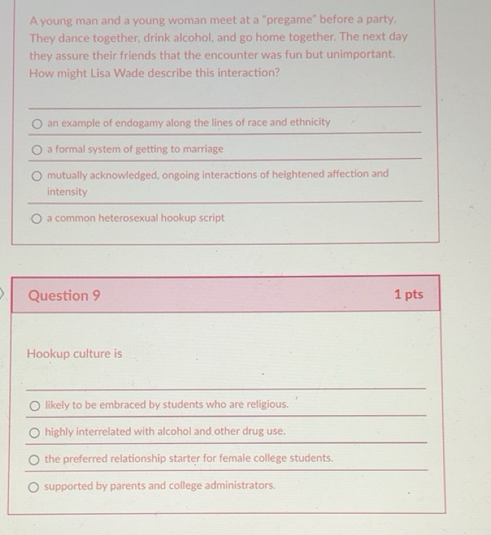 Solved: A young man and a young woman meet at a "pregame" before a ...