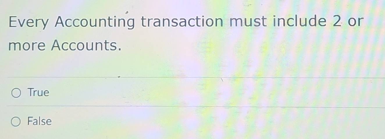 Solved: Every Accounting transaction must include 2 or more Accounts ...