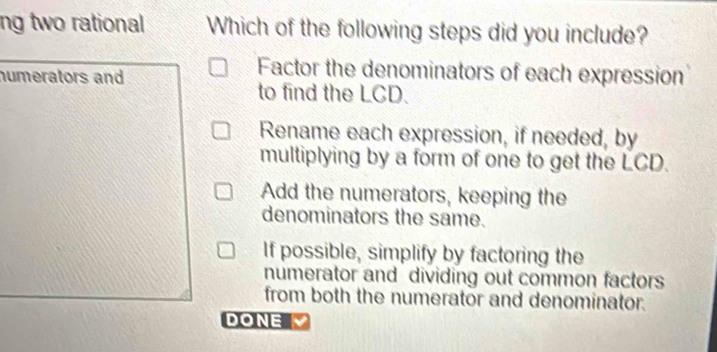 Solved: ng two rational Which of the following steps did you include ...