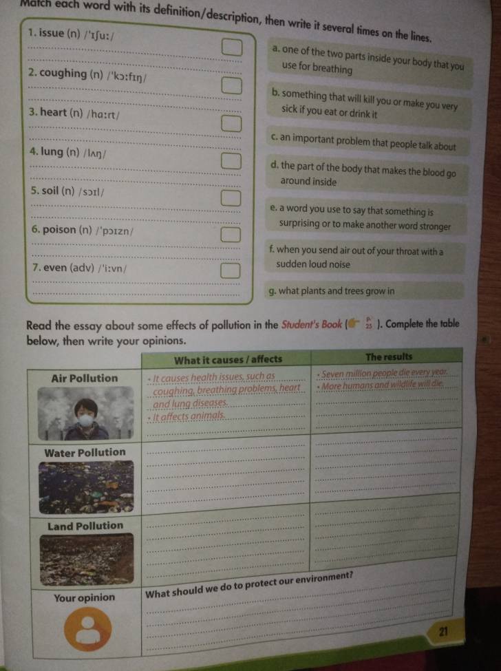 Giải quyết:Match each word with its definition/description, then write ...