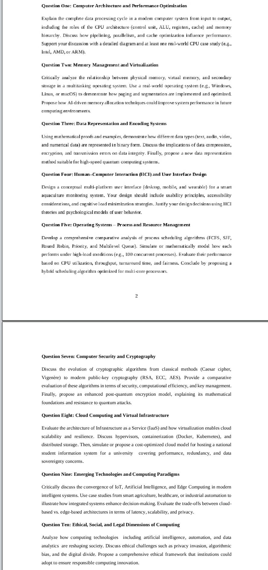 Gelöst:Question One: Computer Architecture and Performance Optimization ...