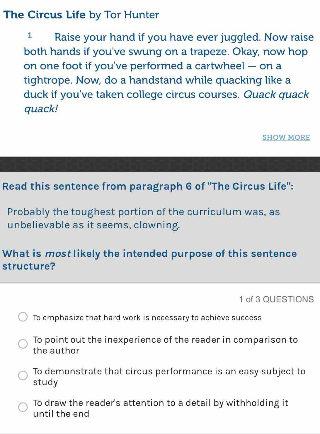 Solved: The Circus Life by Tor Hunter 1 Raise your hand if you have ...