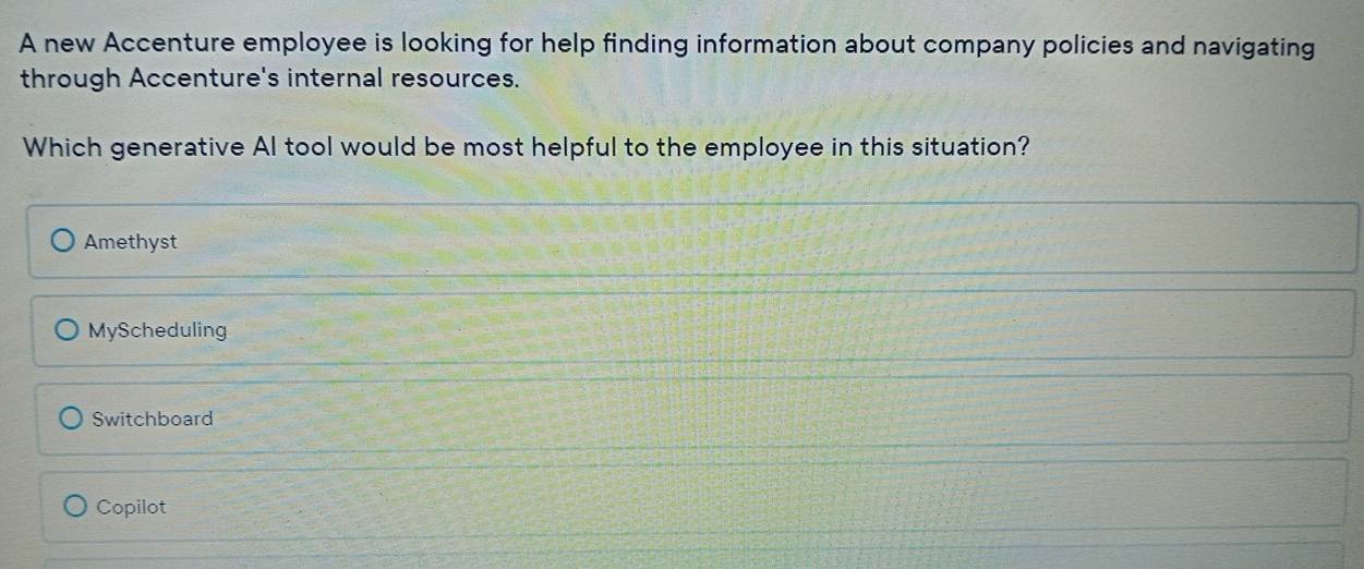 Resolvido:A new Accenture employee is looking for help finding ...