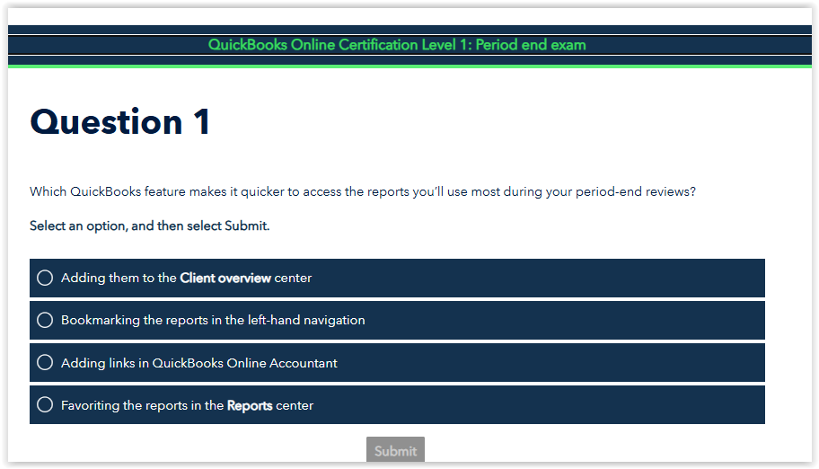 Solved: QuickBooks Online Certification Level 1: Period end exam ...